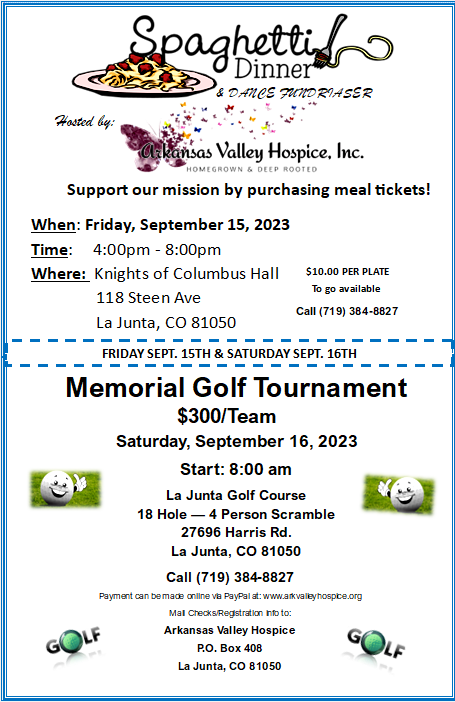 SECO NEWS - ARKANSAS VALLEY HOSPICE SPAGHETTI DINNER & MEMORIAL GOLF ...