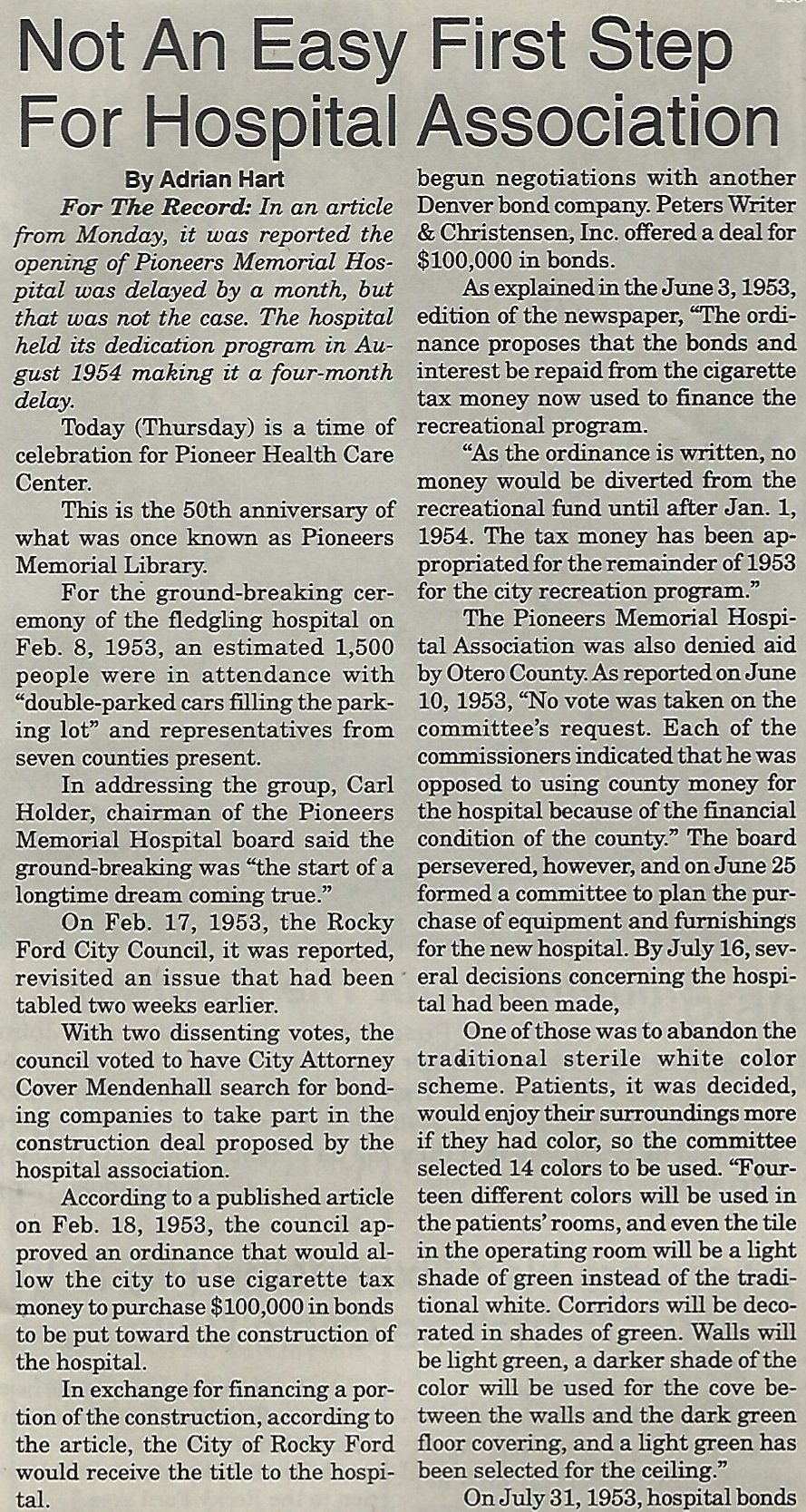 SECO NEWS Pioneers Memorial Hospital 50th Anniversary RFDG Articles SECO NEWS Pioneers Memorial Hospital 50th Anniversary RFDG Articles